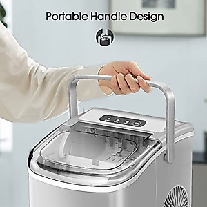 AGLUCKY Ice Makers Countertop,Portable Ice Maker Machine with Handle,Self-Cleaning Ice Maker, 26Lbs/24H, 9 Ice Cubes Ready in 8 Mins, for Home/Office/Kitchen(Grey)