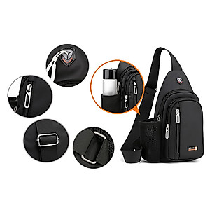 Yerchic Small Sling Bag Men Women Shoulder Backpack Mini Cross Body Chest Sling Backpack with Water Bottle Holder Travel Hiking Casual Daypack, Black
