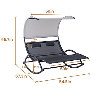 Crestlive Products Outdoor Double Chaise Lounge Chair Swing Rocking Portable Hammock Bed Loveseat with Sun Shade & Wheels for Patio, Yard, Pool (Black)