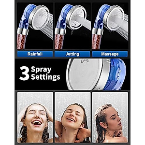 Luxsego Handheld Shower Head with 3 Modes - Removes Chlorine & Fluoride with Mineral Beads for Dry Hair & Skin
