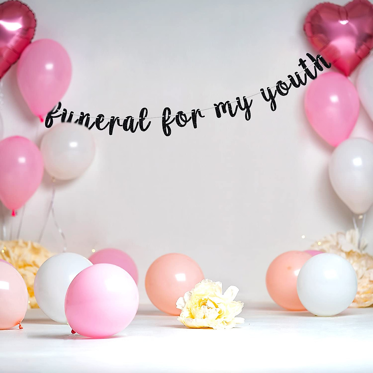 Black Glitter Funeral for My Youth Banner, Death to My Youth/Here Lies Your Youth Banner for 30th 40th Men Women Lady Birthday Party Decorations
