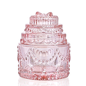 Glass Candy Dishes Decorative,Pink Cake Shaped Crystal Candy Jar with Lids,Candy Bowl with Lid, Candy Storage Food Container Jar,Candy Cookie Dish for Office Desk Wedding(2.3 Inch)