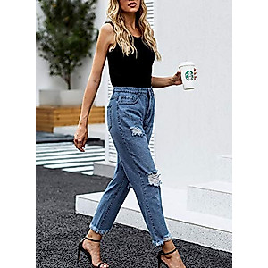 Sidefeel Women's Boyfriend Jeans Loose Stretchy Ripped Distressed Denim Pants Size 8 Sky Blue