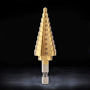Step Drill Bit, High Speed Steel HSS Cone Drill Bit 1/4" Hex Shank Coated Hole Cutter 4-22mm