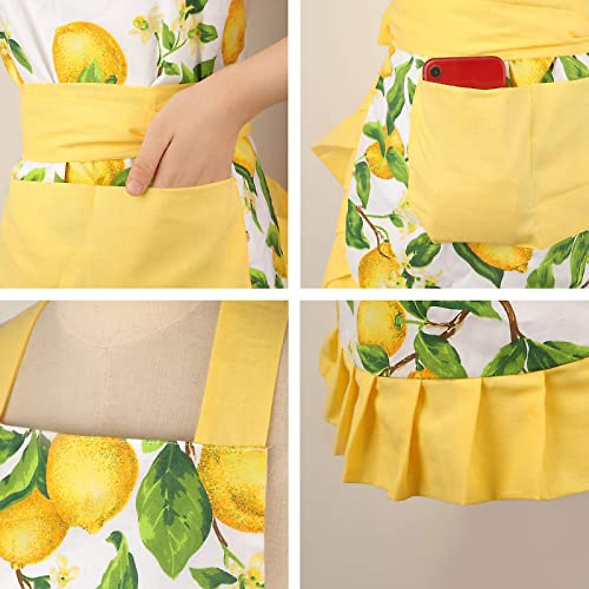 Thick Lemon Cotton Women's Kitchen Apron Adjustable Cooking Baking Garden Chef Apron with Pocket (Vintage style)