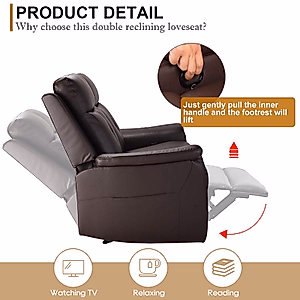 VUYUYU 2 Seater Recliner Sofa - Double Reclining Loveseat with Massage & Heating - PU Leather Home Theater Seating Manual Recliner Motion Living Room Chair (Brown)