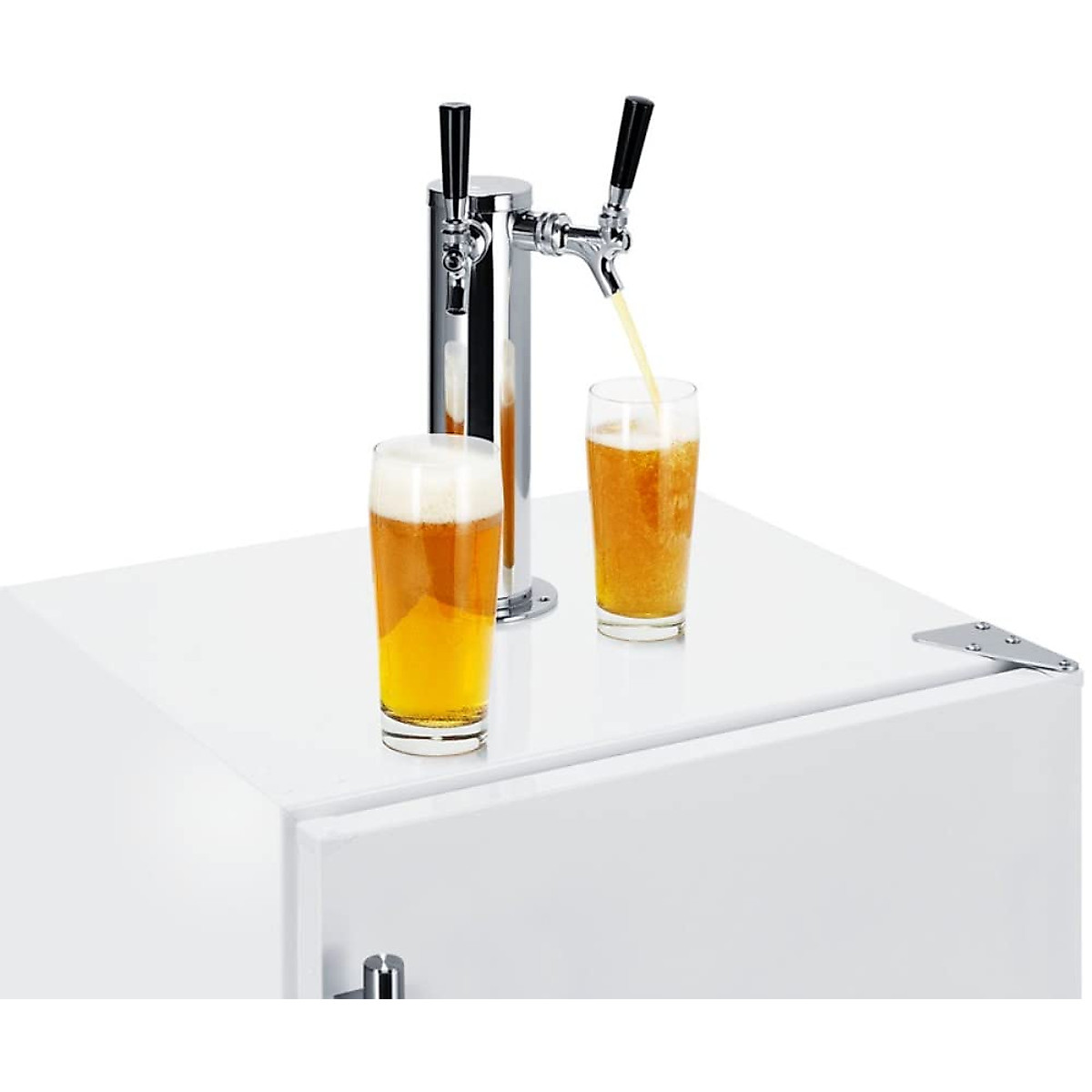 Summit Appliance SBC58WHBIADA 24" Wide Built-in Undercounter ADA Height Commercially Listed Dual Tap Beer Dispenser in White with Stainless Steel Handle, Automatic Defrost, Adjustable Thermostat