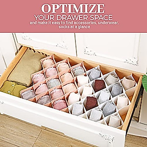 Honeycomb Drawer Organizer for Underwear, Roufa Drawer Divider Separator for Women Men, Dresser Drawer Organizers for Belts, Ties, Clothing, Makeup, Medicine, Office Supplies (2 Sets of Pink, 46 Slots)