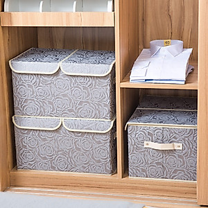 PRANDOM Large Foldable Storage Bins with Lids Fabric Decorative Storage Box Cubes Organizer Containers Baskets with Cover Handles Removable Divider for Home Closet 17.3x11.8x9.8 Inch 3 Pack