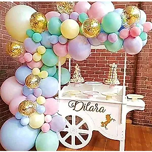 Pastel Balloons Arch Garland Kit 5" 12" 18 inch Macaron Color Pastel Balloons Different Sizes and Gold Confetti Balloons Set for Wedding Birthday Baby Shower Party Decorations