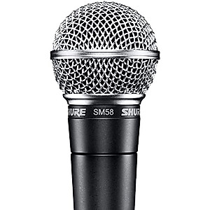 Shure SM58 Cardioid Dynamic Vocal Microphone with Pneumatic Shock Mount, Spherical Mesh Grille with Built-in Pop Filter, A25D Mic Clip, Storage Bag, 3-pin XLR Connector, No Cable Included (SM58-LC)