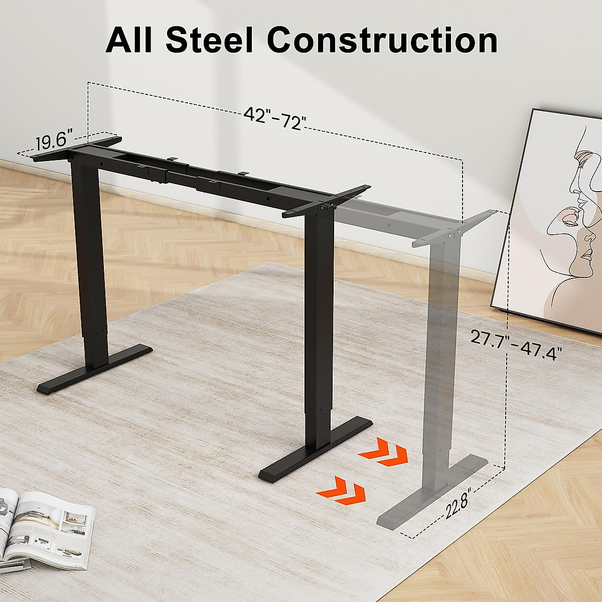 Win Up Time Standing Desk Frame, Electric Stand Up Desk Frame, Height Adjustable Electric Standing Desk Frame, Adjustable Height Desk Frame for Home & Office Table Black