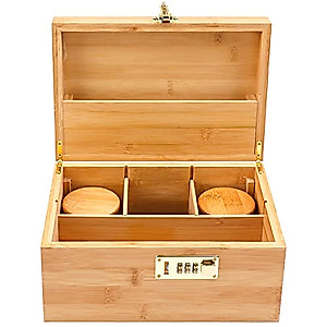 OZCHIN Large Bamboo Box with Combination Lock Decorative box for Home Locking Storage Bamboo Box with Glass Jar (L)