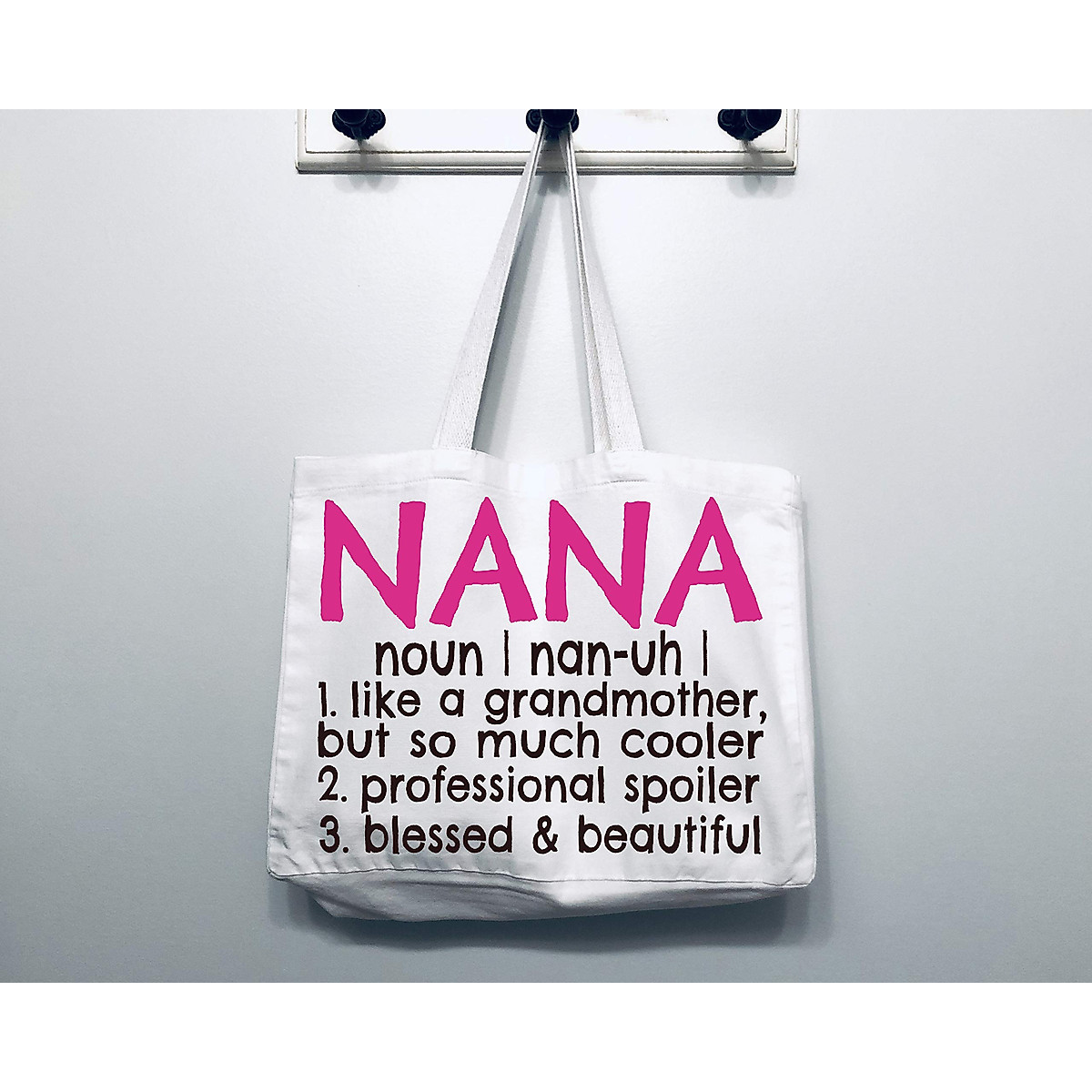 COCOVICI Nana Tote Bag | Grandma Gifts | Nana Gifts | Nana Christmas Gift | Christmas Gift from Grandkids (Nana Definition Pink/Black Font)