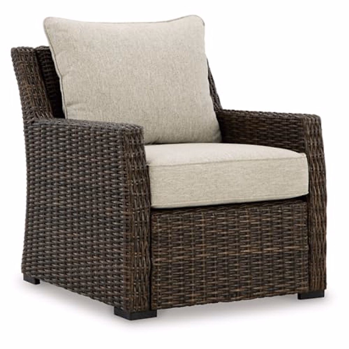 Signature Design by Ashley Brook Ranch Casual Weather Resistant Outdoor Lounge Chair with Cushion, Dark Brown & Beige