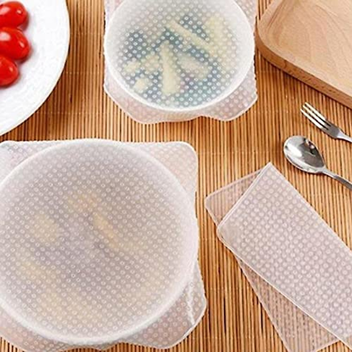 Aoguzhao Silicone Stretch Lids,Transparent Silicone Food Wrap Cling Film,4 Pieces of Reusable Food Silicone Food Wrap for Kitchen Preservation and refrig (4pcs)