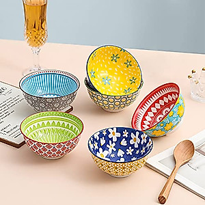 Ceramic Bowl Set Small Bowls - Porcelain Dessert Bowls 10 oz - 6 Little Bowl for Rice | Soup | Snack | Side Dishes | Yogurt | Ice Cream - Coloful Cute Bowl Sets Microwave | Dishwasher Safe - 4.75 Inch