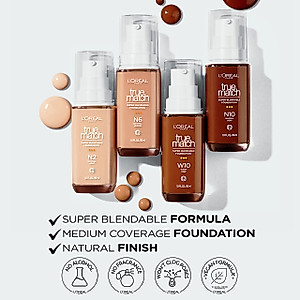 L'Oreal Paris True Match Super-Blendable Foundation, Medium Coverage Liquid Foundation Makeup, N5.5, Medium, 1 Fl Oz