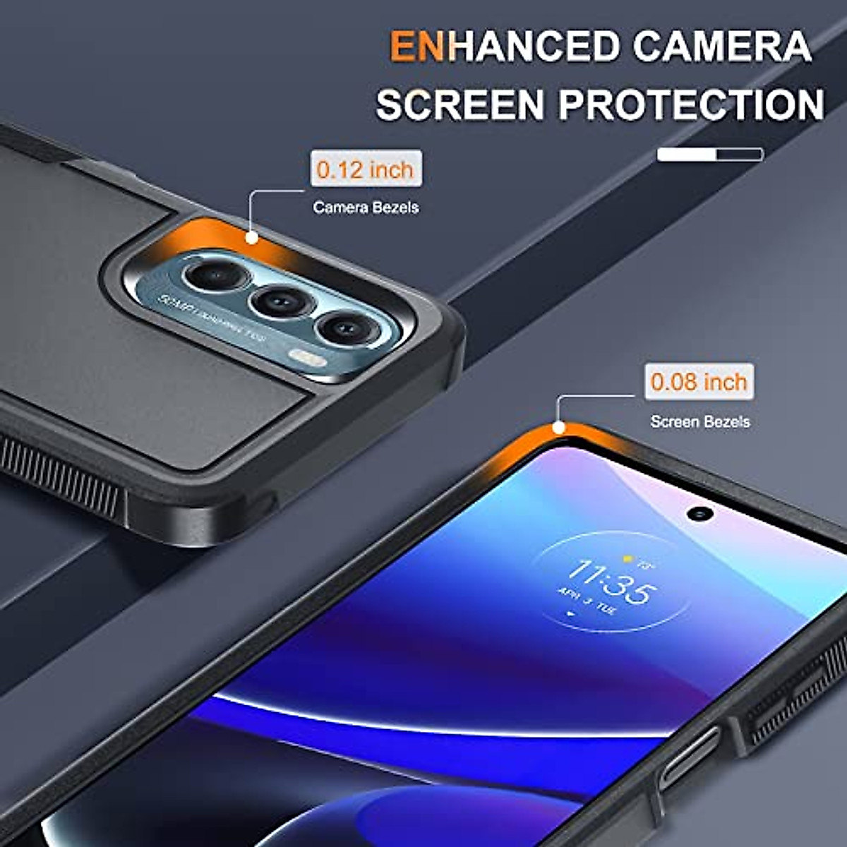 Motorola Moto G Stylus 5G 2022 Case with Tempered Glass Screen Protector,Heavy Duty Rugged Shockproof Full Body Protective Phone Cover,Black Matte