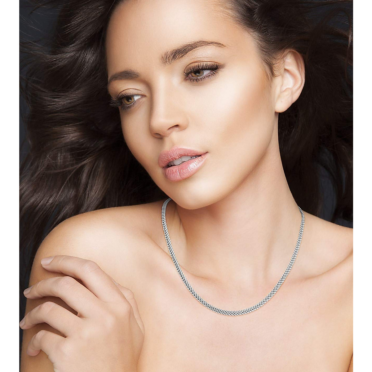 Miabella 925 Sterling Silver Italian 4mm Mesh Link Chain Necklace for Women, Made in Italy (Length 18 Inches (Small))