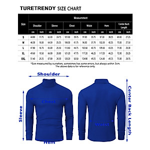 TURETRENDY Men's Stretch Muscle Tshirts Turtleneck Long Sleeve Knit Tees Casual Slim Fit Basic Shirt Tops Royal Blue 2XL