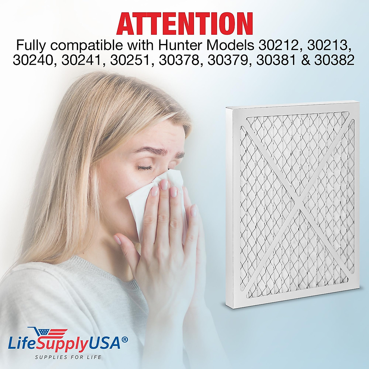 LifeSupplyUSA Air Purifier Filter Replacement 30931 Compatible with Hunter Models 30212, 30213, 30240, 30241, 30251, 30378, 30379, 30381 & 30382