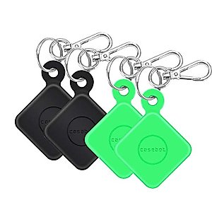 [4 Pack] Fintie Silicone Case with Carabiner Keychain for Tile Mate (2020 & 2018), Anti-Scratch Lightweight Soft Protective Sleeve Skin Cover, Black+Green Glow