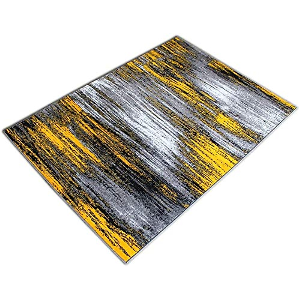 Champion Rugs Modern Contemporary Rugs for Living Dining Room Abstract Brush Stripes Yellow Grey Black Area Rug (5’ 3” X 7’ 5”)
