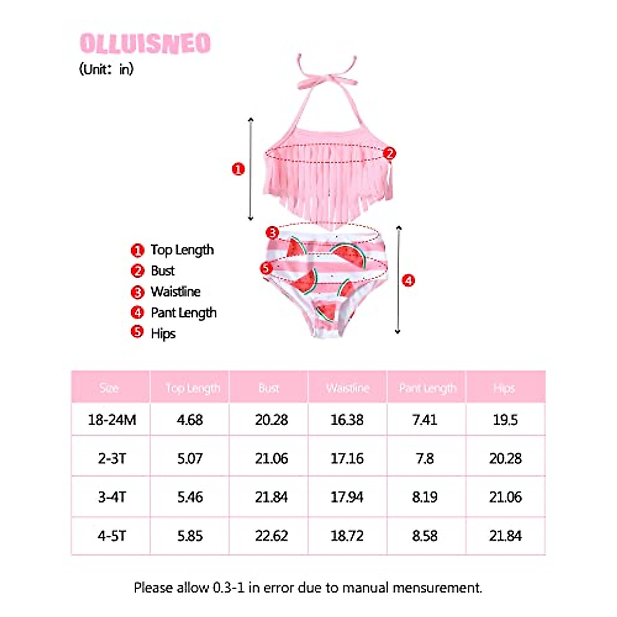 4T Toddler Girl Swimsuit Little Kids Triangle Bikini Tassel Halter Tankini Top 2pc Watermelon Bathing Suit 4T 5T Swimsuit for Girls Light Pink