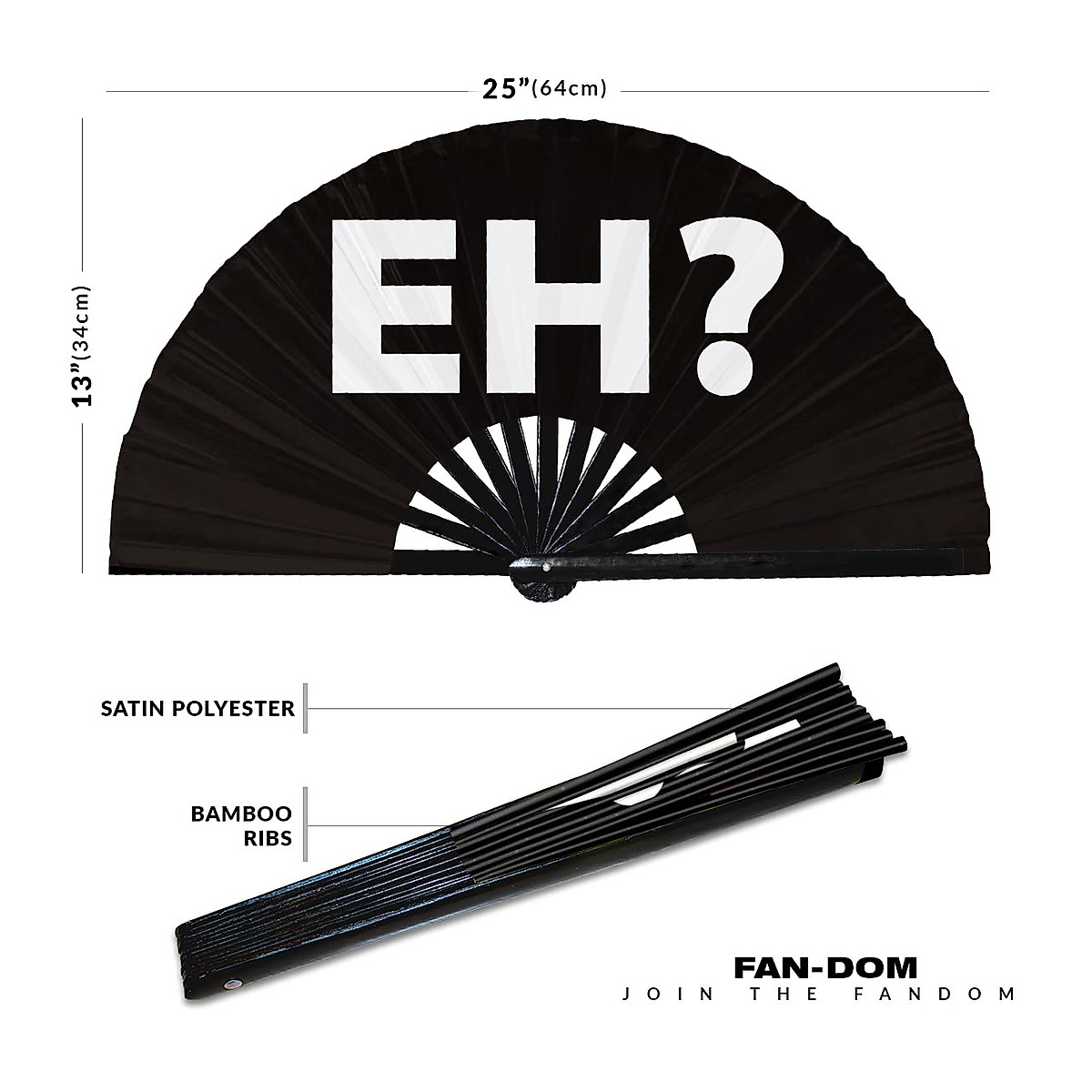 Eh? hand fan foldable bamboo circuit hand fan funny gag slang words expressions statement gifts Festival accessories Rave handheld Circuit event fan Clack fans (Black)