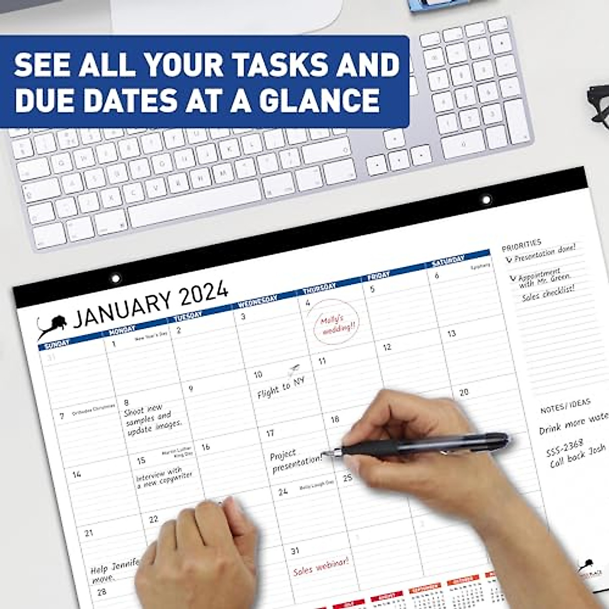 18 Month Desk Calendar 2024-2025 - Large Desktop Calender 17" x 12" - Monthly Planner for Home and Office - School and Teacher Planning Tool