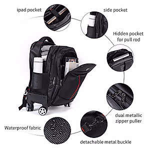 Temilla Rolling Backpack with 4 Wheels，360° Rotating Waterproof backpack with wheels，Computer Bag With Rollers And USB for Men Women, Fit 15.6 Inch laptop,For Tourism Business School