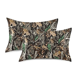 TropicalLife Camo Tree Leaves Pattern Satin Pillowcase Covers Envelope Closure, Rectangular Pillow Cases Decorative Standard Size Camouflage Throw Pillow Cover for Home Hotel Sofa Bed Decor