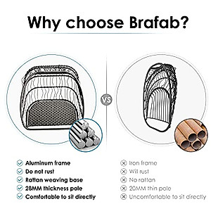 Brafab Luxury X-Large Double Egg Swing Chair 2 Person Hanging Chair Hand Made Rattan Wicker Hammock Chair with Stand and UV Resistant Grey Cushion, Aluminum Frame, for Outdoor Garden Patio Porch