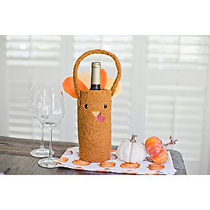 Pearhead Sherpa Turkey Wine Bottle Gift Bag, Thanksgiving Dinner Ideas, Funny Fall Housewarming Ideas, Holiday Party Hostess Gifts, Reusable Gift Bag, Soft Travel Wine Tote Carrier