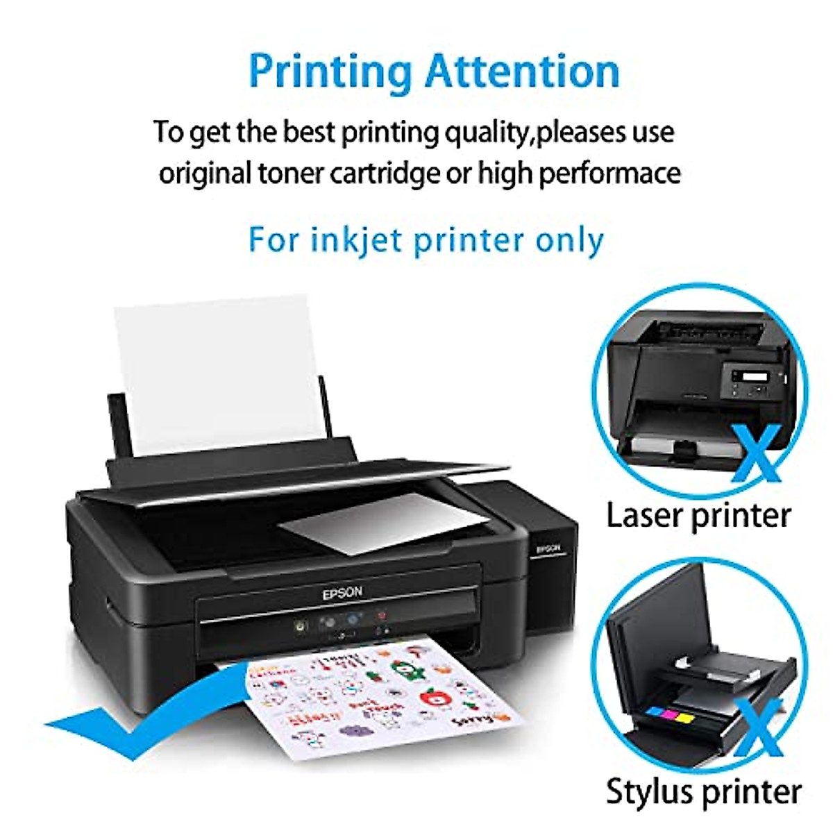 Printable Vinyl Sticker Paper for Inkjet Printer - 8.5 x 11 Inches 15 Sheets Translucent Premium Waterproof Sticker Paper - Dries Quickly and Holds Ink Beautifully