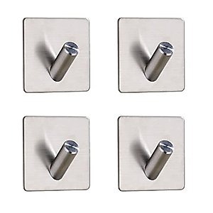 Hindfen Hooks Heavy Duty Adhesive Hooks Towel Hook Waterproof Stainless Steel Hooks for Bathroom Kitchen Bedroom (Silver2)