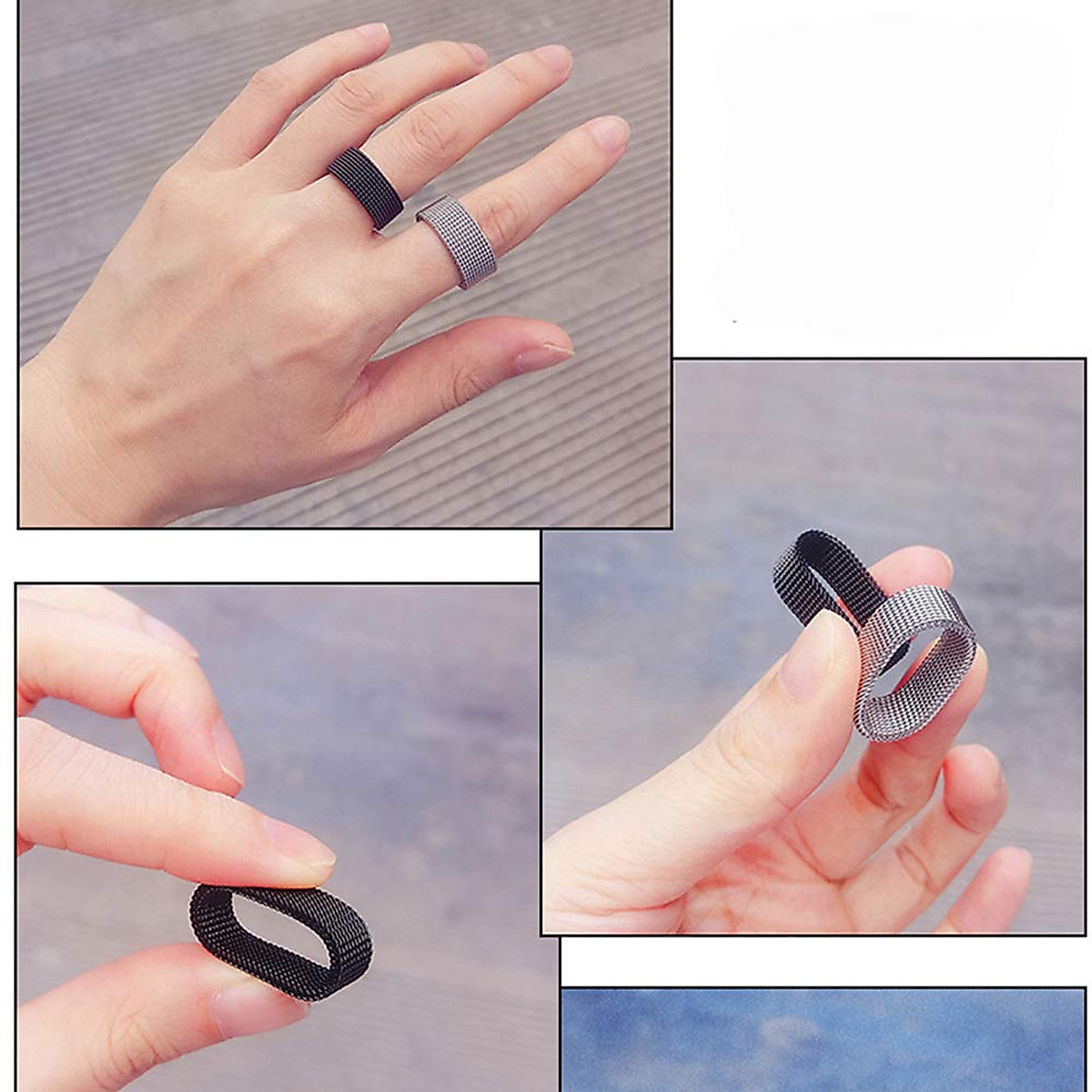 HIJONES Men Women Stainless Steel Fashion Weave Braided Mesh Ring Black Size 5