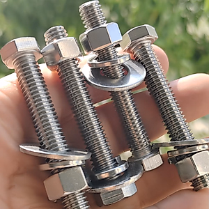 (4 Sets) 3/8-16x4 Stainless Steel Hex Head Screws Bolts, Nuts, Flat & Lock Washers, 18-8 (304) S/S, Fully Threaded by Bolt Fullerkreg