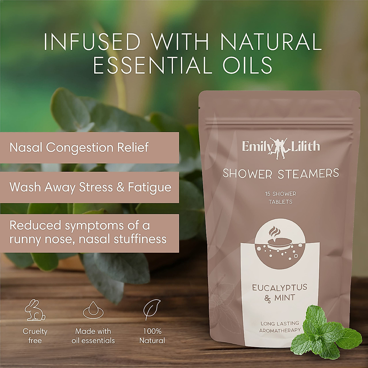 Shower Steamers Eucalyptus and Mint (15 Pack) Emily & Lilith Bath Bomb Aromatherapy Essential Oils Self Care Shower Steamer Relaxation, Birthday Gifts for Women and Men. Relaxing Shower Bomb