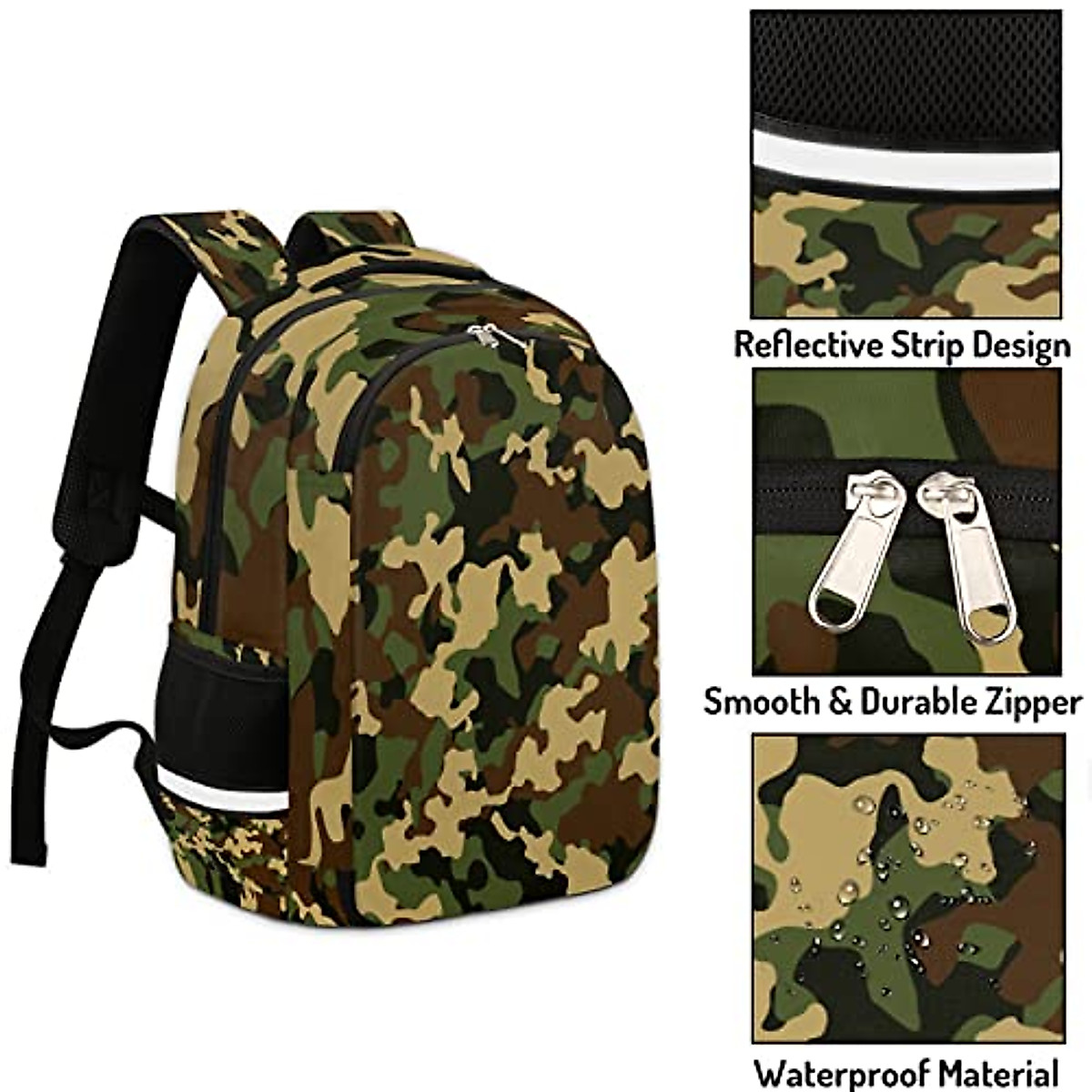 TropicalLife Camouflage Modern Camo Backpacks Bookbag Stationery Storage backpack Shoulder School Computer Hiking Gym Travel Casual Travel Daypack