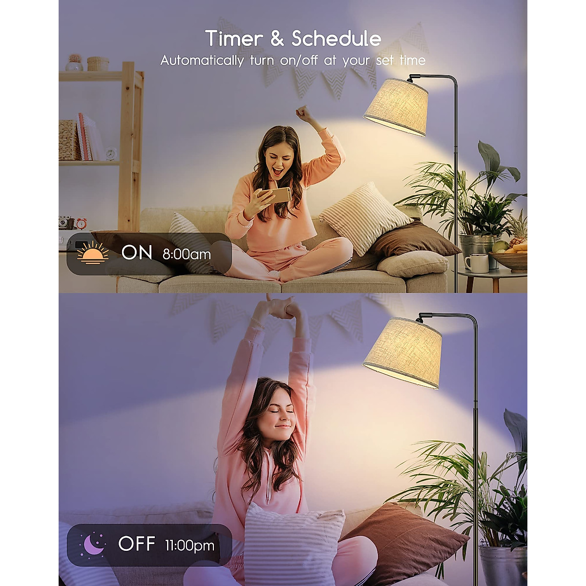 RGBWW Arc Floor Lamp for Living Room, Compatible with Alexa, Google Home, 2700K-6500K Dimmable Smart LED Lamp with Remote & WiFi APP Control, 67" Tall Modern Standing Lamp for Bedroom, Office (Black)