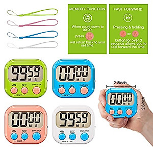 Timers,Classroom Timer for Kids,Kitchen Timer for Cooking,Egg Timer,Magnetic Digital Clock Timer for Teacher,Study,Exercise,Oven,Cook,Baking,Desk - 4 Pack