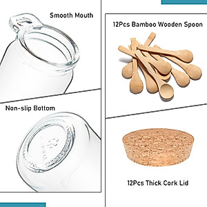 YEBODA 10oz Small Glass Storage Jars with Cork Lids and Spoons Yogurt Containers for Pantry,Bathroom,Spices,Honey,Mousse,Candy,Candle Making,Diy and Art,Dishwaresafe 12 Pack