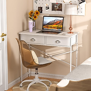 DAOUTIME Small Writing Desk for Kids Bedroom, 31.5 Inch Small Computer Desk for Small Spaces, Simple Desk with 2 Fabric Drawers for Home Office, Dorm, Living Room, Home Study Table, White