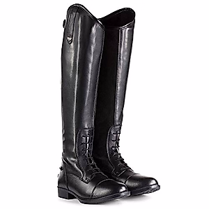 HORZE Women’s Rover Tall, Synthetic Leather, All-Weather, Water-Resistant, Comfortable Classic British Horse Riding Field Boots with Laces and Rear Zipper - Black 7.5 Medium