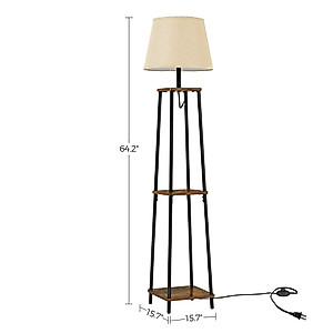 VASAGLE Floor Lamp with Shelves, Standing Reading Lamp with Lamp Shade, for Living Room, Bedroom, Bulb Not Included, Rustic Brown and Black ULFL012B01