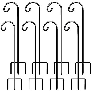 Gtongoko 8 Pack Adjustable Shepherds Hook Matte Black, Outdoor Garden Hook 32 in