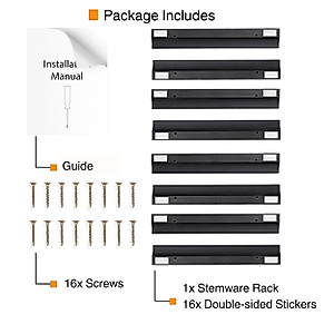 Rustic State Vigo 4 Sectional Adjustable Under Cabinet Mount Wood Stemware Rack Hanging Shelf Glassware Holder Bar Organizer with up to 12 Wine Glass Storage 12 Deep Long Black