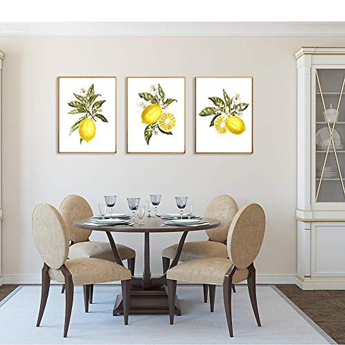 CRPBKU Cool Lemon Fruit Art Print -Yellow Orange Pear Lemon Botanical Canvas Wall Art -Green leaf Sour lemon Poster Perfect for Dining Room Kitchen Decoration,3 Set- (Unframed,8"X10")